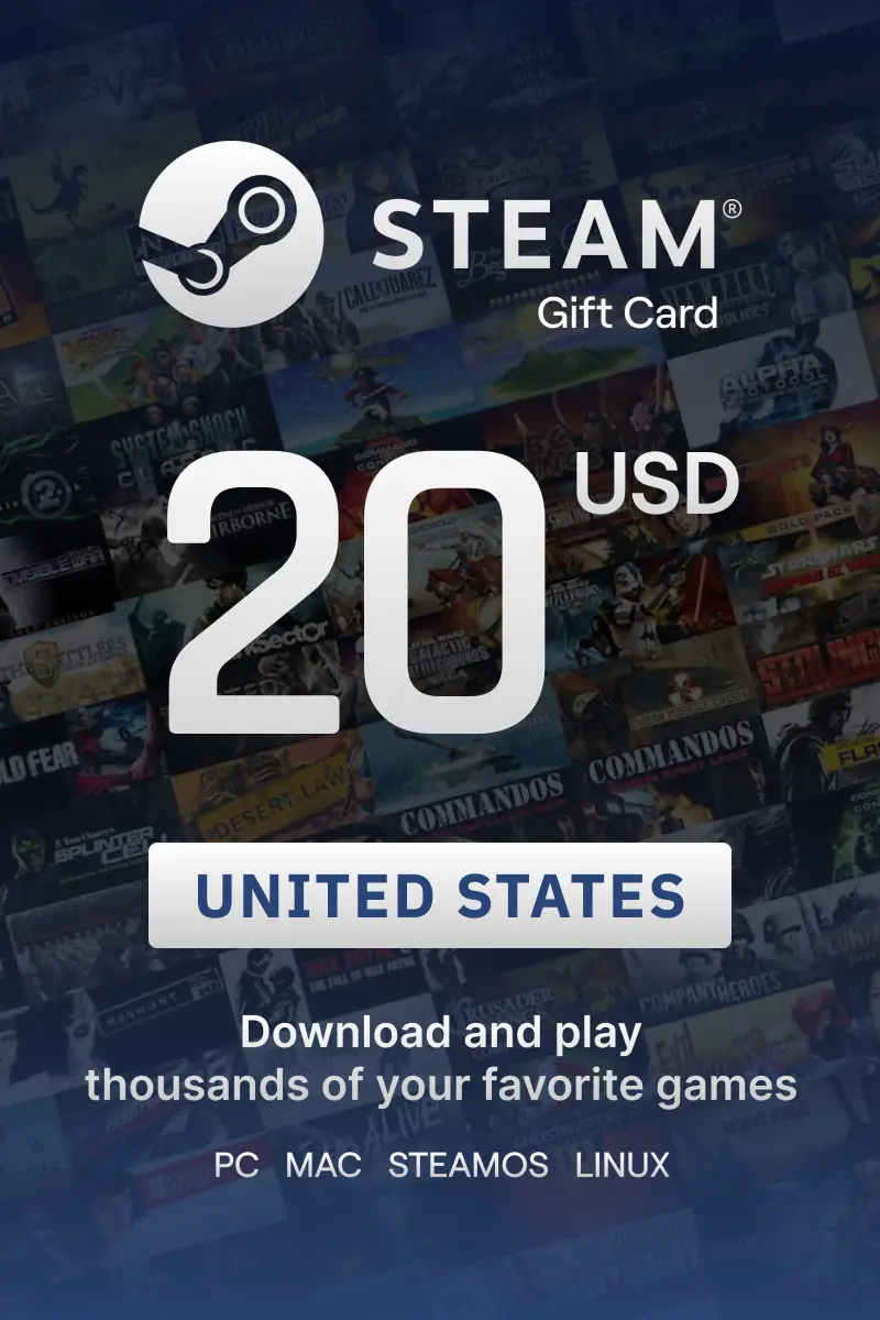 Buy Steam Wallet 20 USD Gift Card (United States) - Digital Key